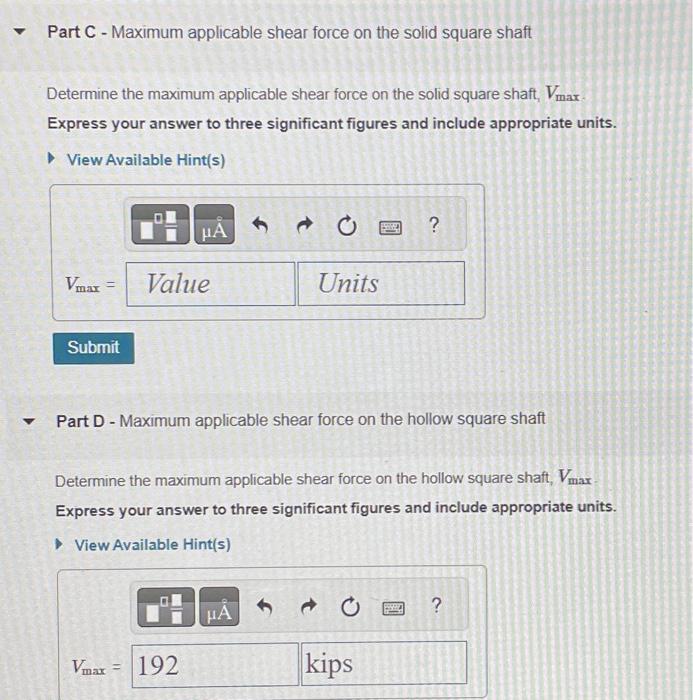 Solved 2 of 3Part C - Maximum applicable shear force on the | Chegg.com
