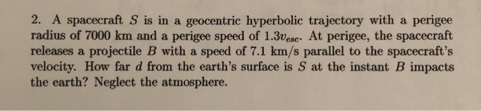 Solved 2. A spacecraft S is in a geocentric hyperbolic | Chegg.com