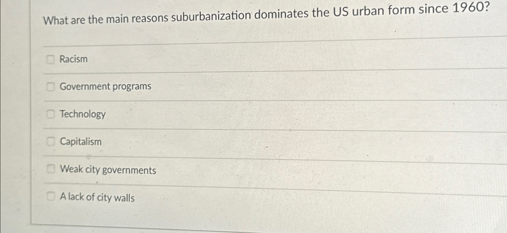 Solved What are the main reasons suburbanization dominates | Chegg.com