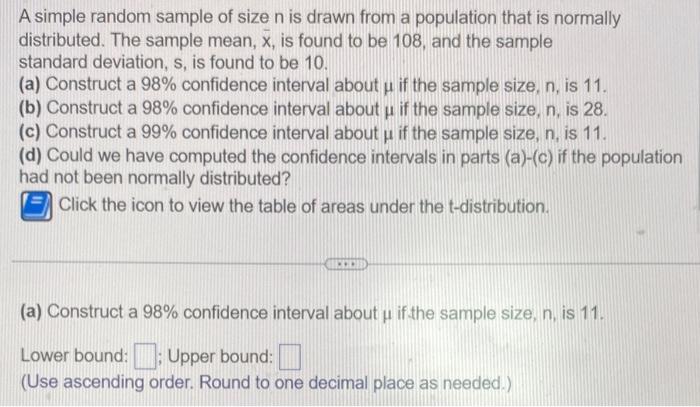 Solved A simple random sample of size n is drawn from a | Chegg.com