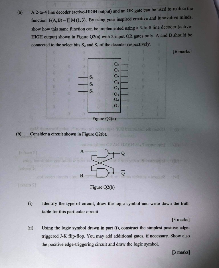 Solved (a) A 2-to-4 line decoder (active-HIGH output) and an | Chegg.com