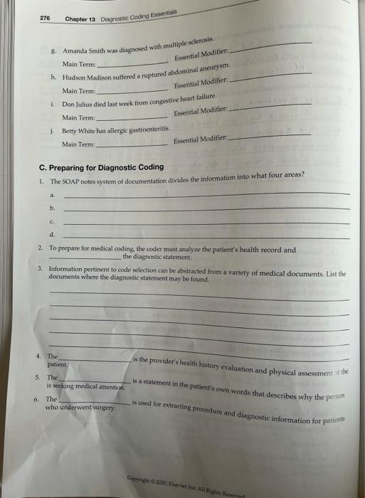 Solved 276 Chapter 13 Diagnostic Coding Essentials Essential | Chegg.com