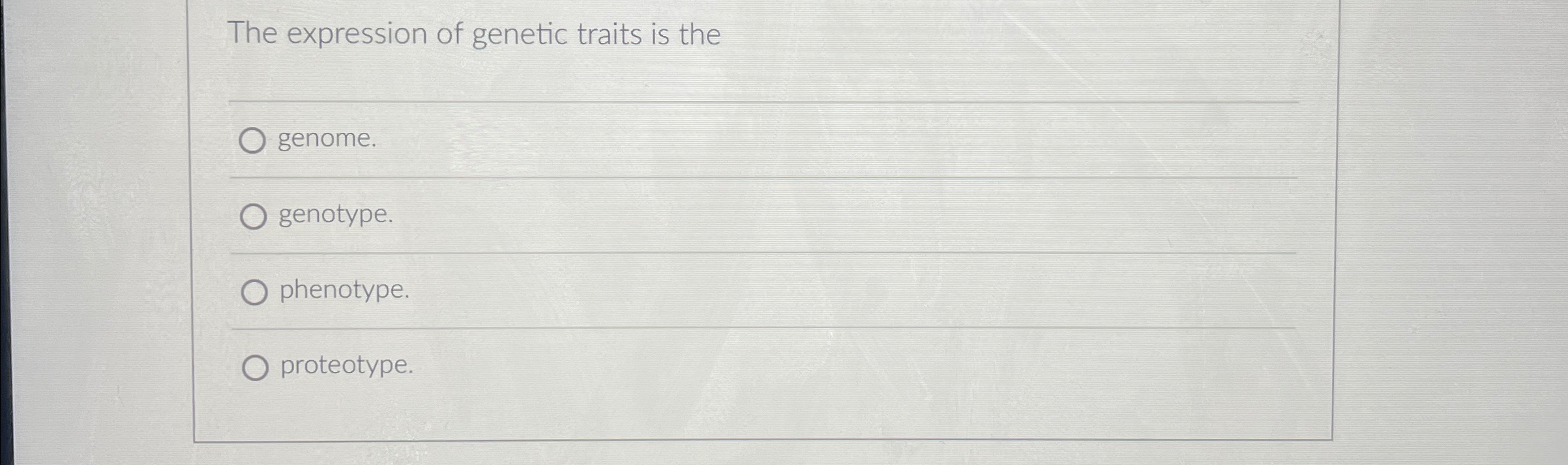 Solved The expression of genetic traits is | Chegg.com