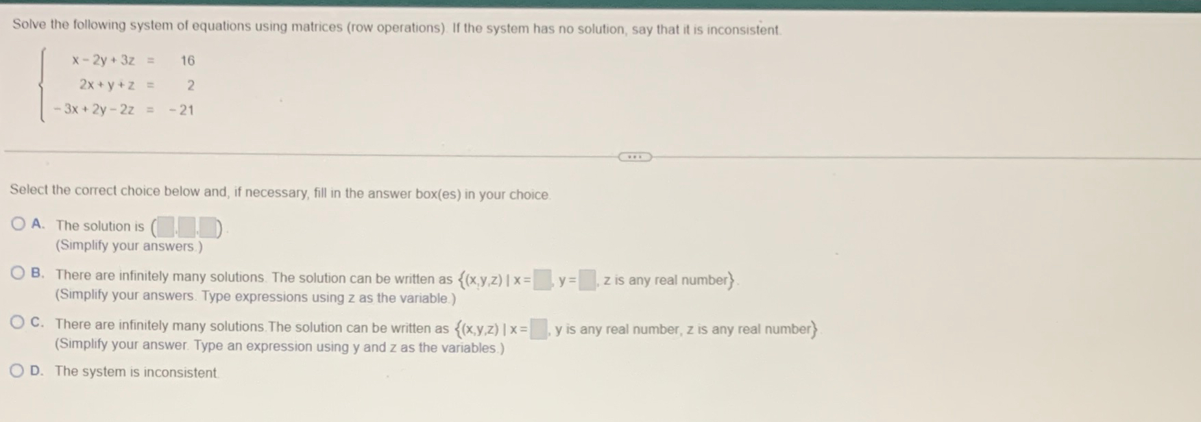 Solve the following system of equations using | Chegg.com