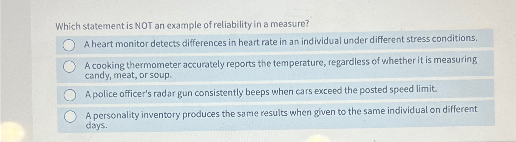 Solved Which statement is NOT an example of reliability in a | Chegg.com