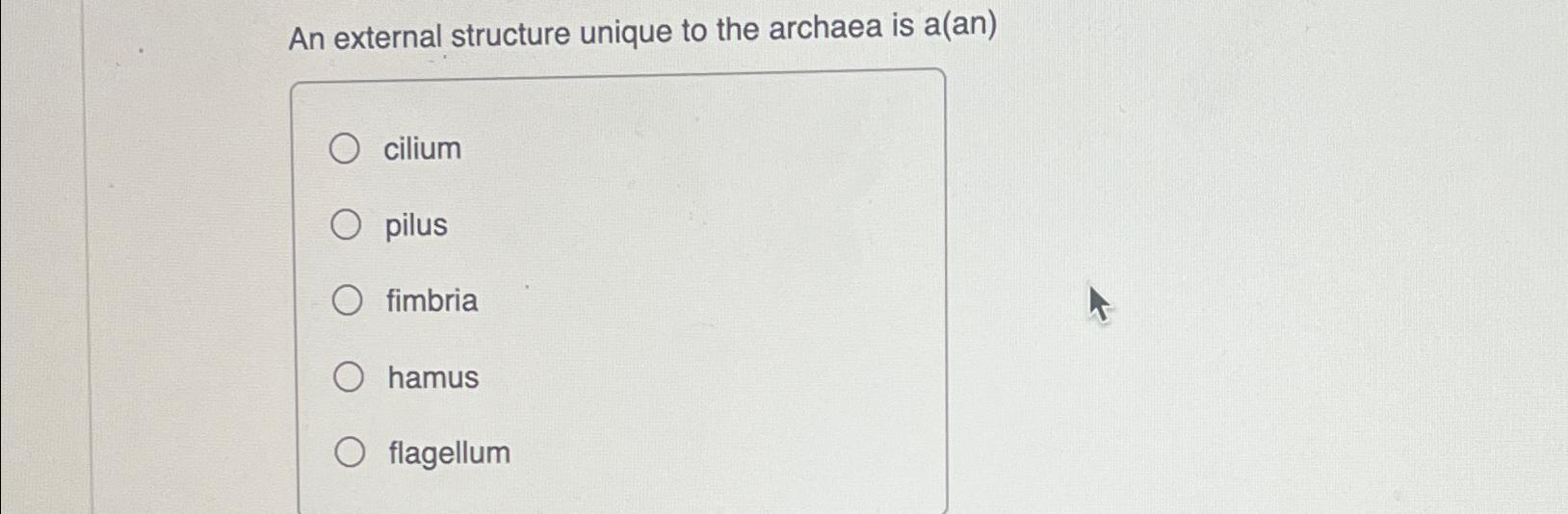 Solved An external structure unique to the archaea is | Chegg.com