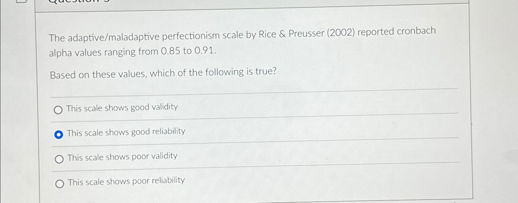 Solved The adaptive/maladaptive perfectionism scale by Rice | Chegg.com