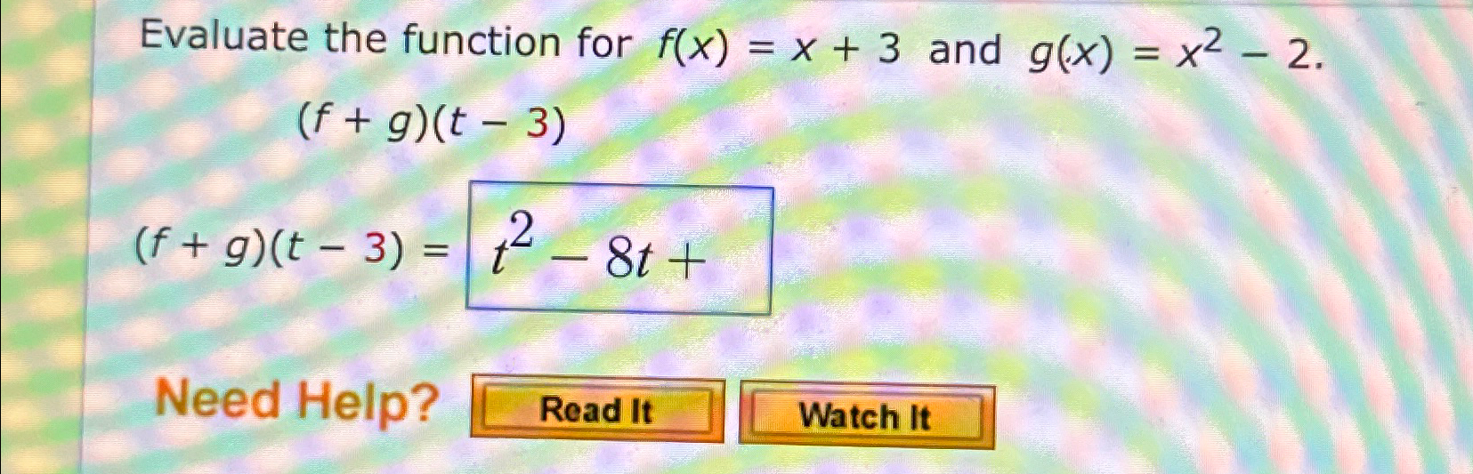 Solved Evaluate the function for f(x)=x+3 ﻿and | Chegg.com