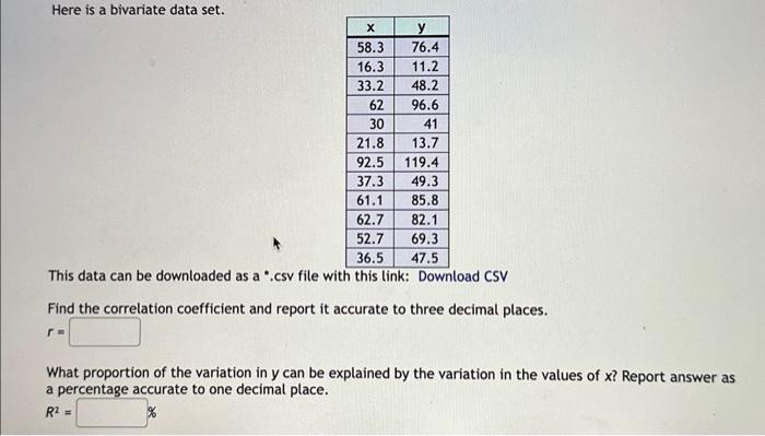 Solved y=x+Here is a bivariate data set. This data can be | Chegg.com
