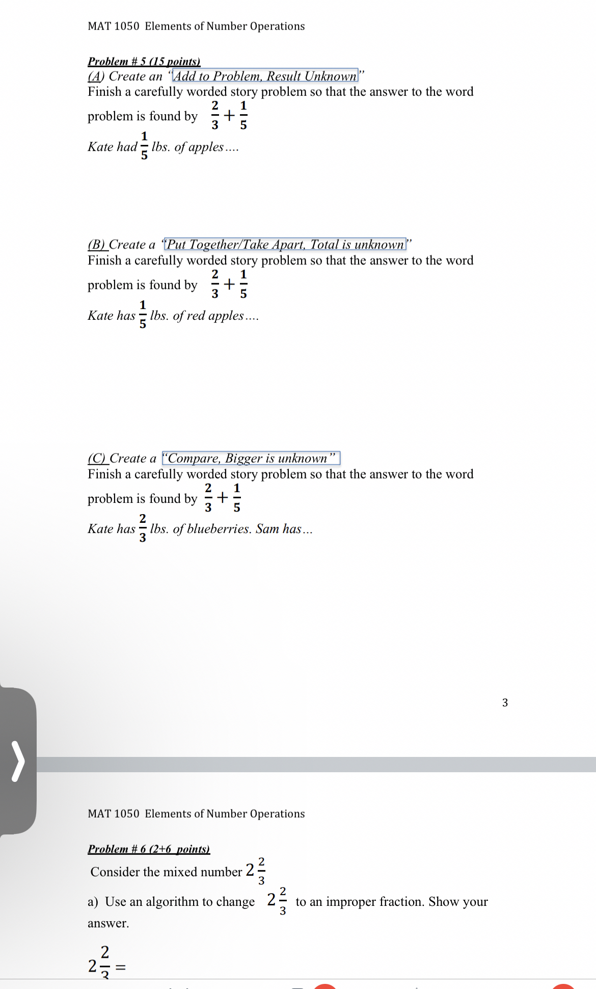 Solved MAT 1050 ﻿Elements of Number OperationsProblem # | Chegg.com