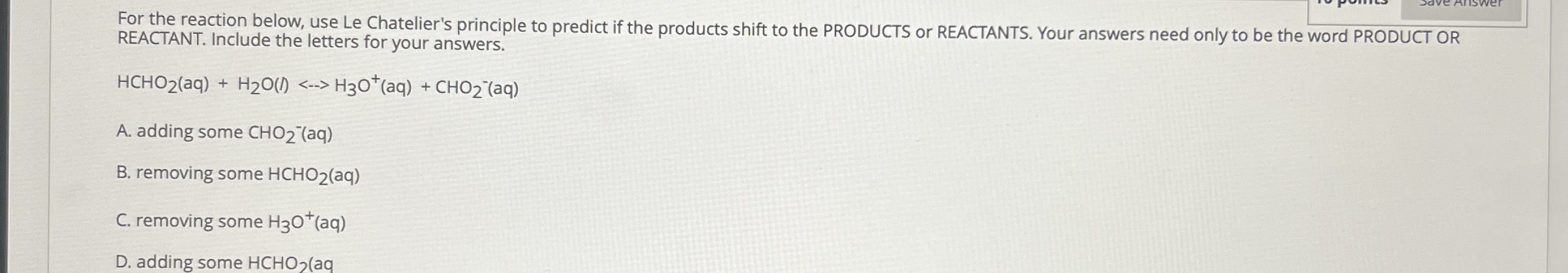 Solved For the reaction below, use Le Chatelier's principle | Chegg.com