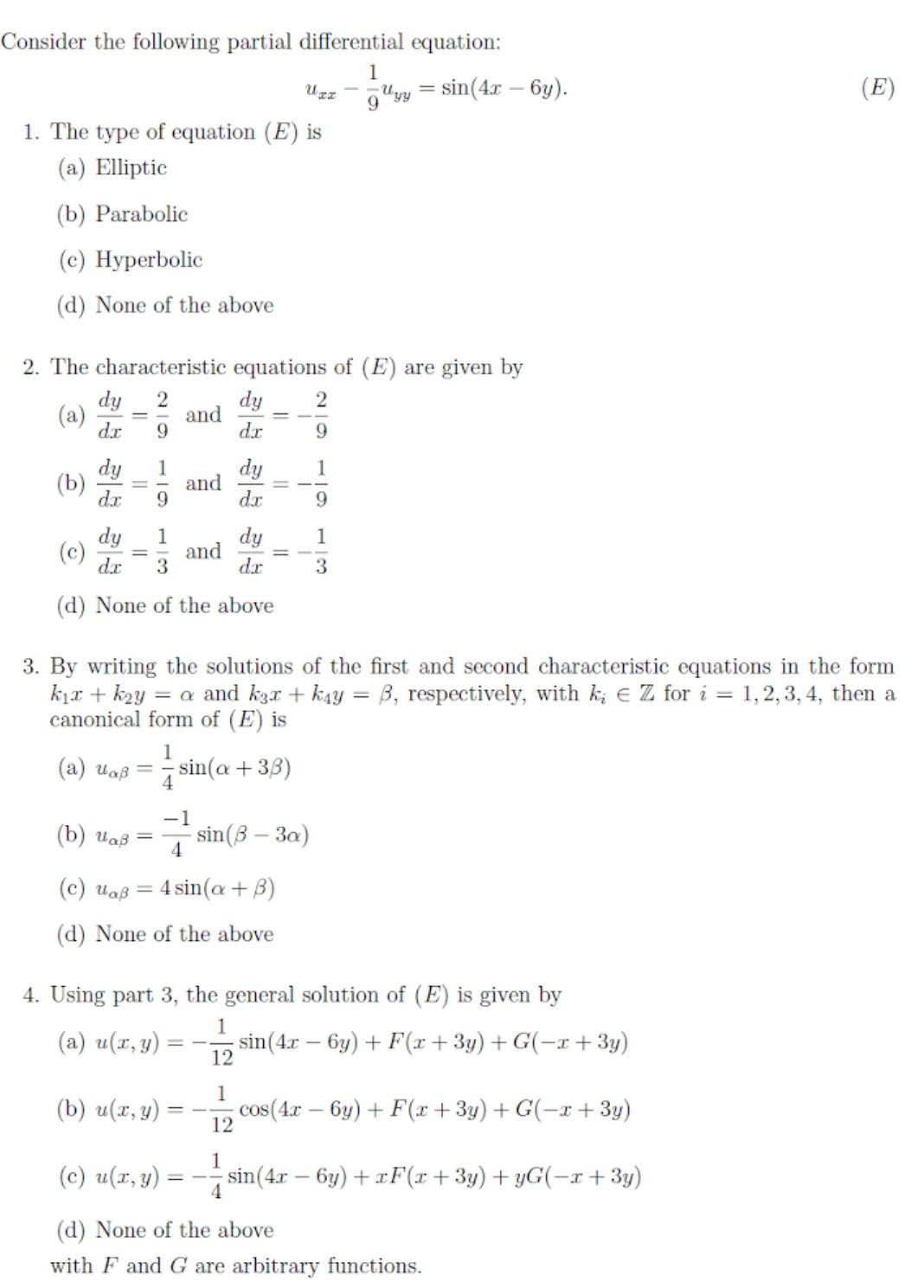 Solved Consider the following partial differential equation: | Chegg.com