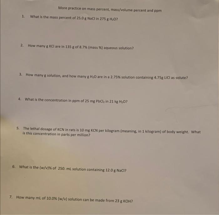Solved More practice on mass percent, mass/volume percent | Chegg.com