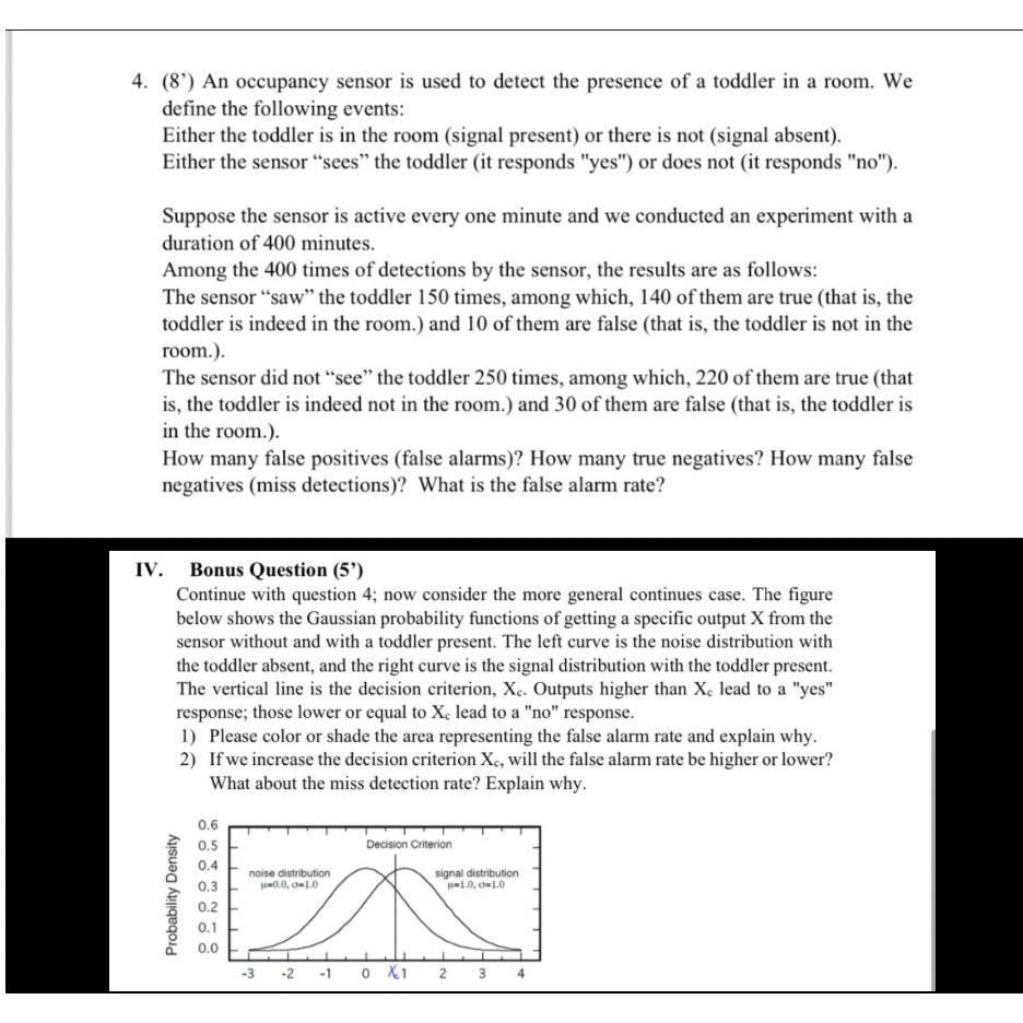 Solved (8') ﻿An occupancy sensor is used to detect the | Chegg.com