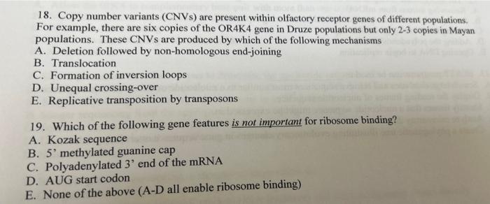 Solved 18. Copy number variants (CNVs) are present within | Chegg.com