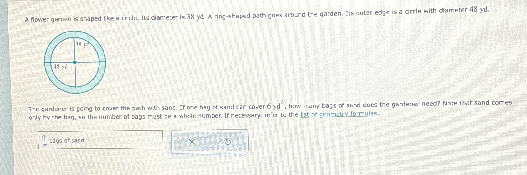 Solved A flower garden is shaped like a circle. Its diameter | Chegg.com