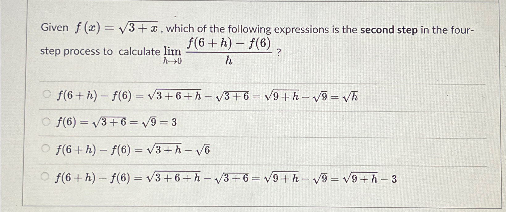 Solved Given f(x)=3+x2, ﻿which of the following expressions | Chegg.com