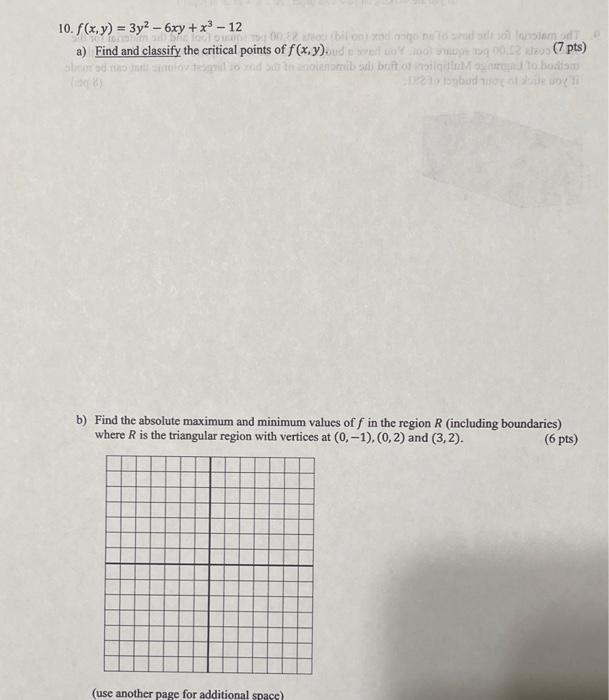Solved co 10. f(x,y) = 3y2 - 6xy + x3 - 12 bilan xotion to | Chegg.com