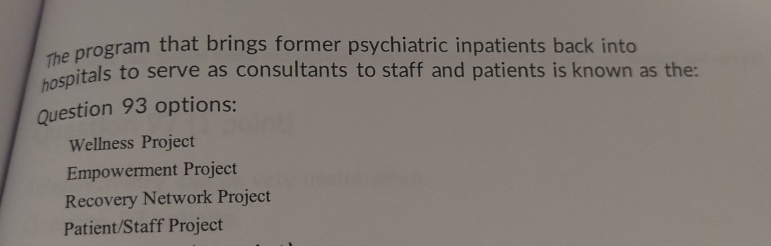 Solved The program that brings former psychiatric inpatients | Chegg.com