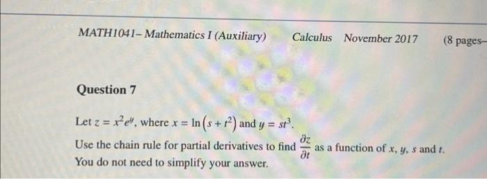 Solved MATH1041- Mathematics I (Auxiliary) Calculus November | Chegg.com
