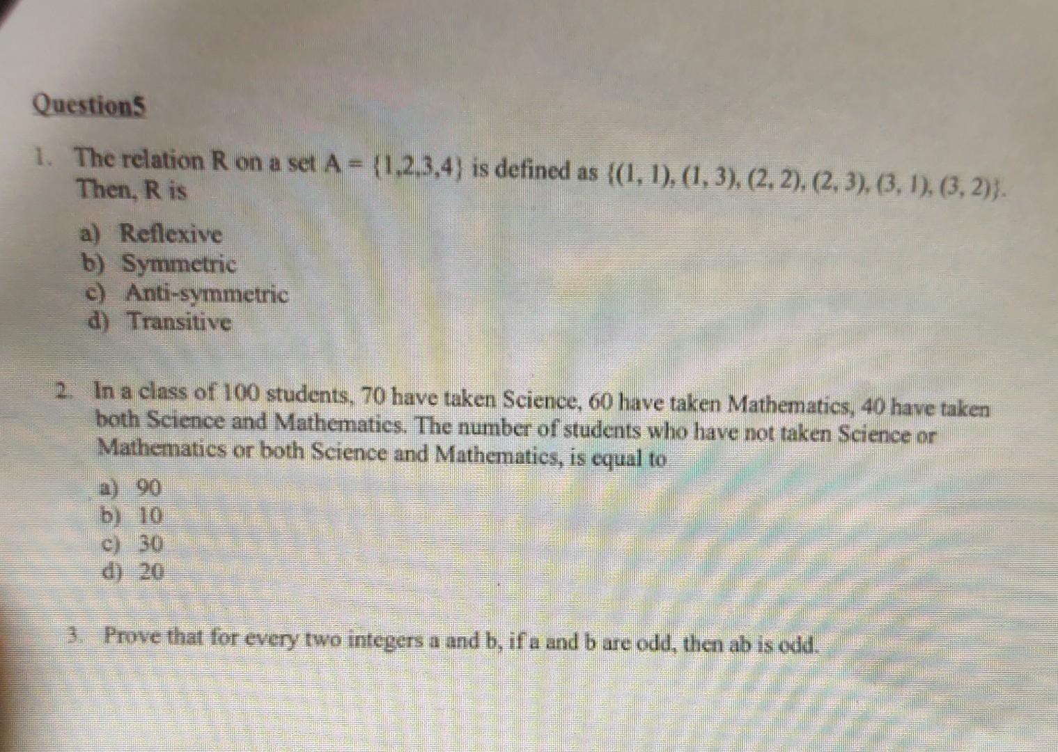 Solved 1. The relation R on a set A={1,2,3,4} is defined as | Chegg.com