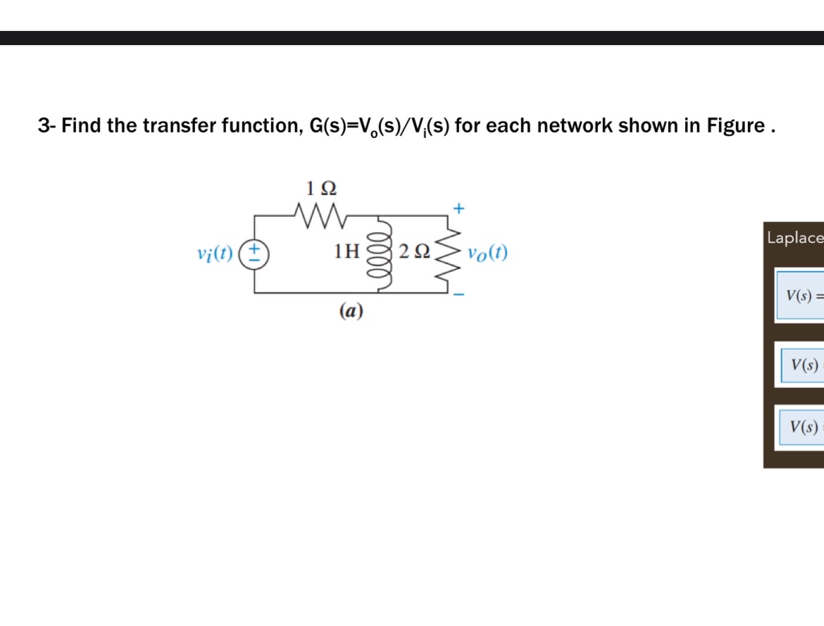 Solved 3- ﻿Find the transfer function, G(s)=V0sVi(s) ﻿for | Chegg.com