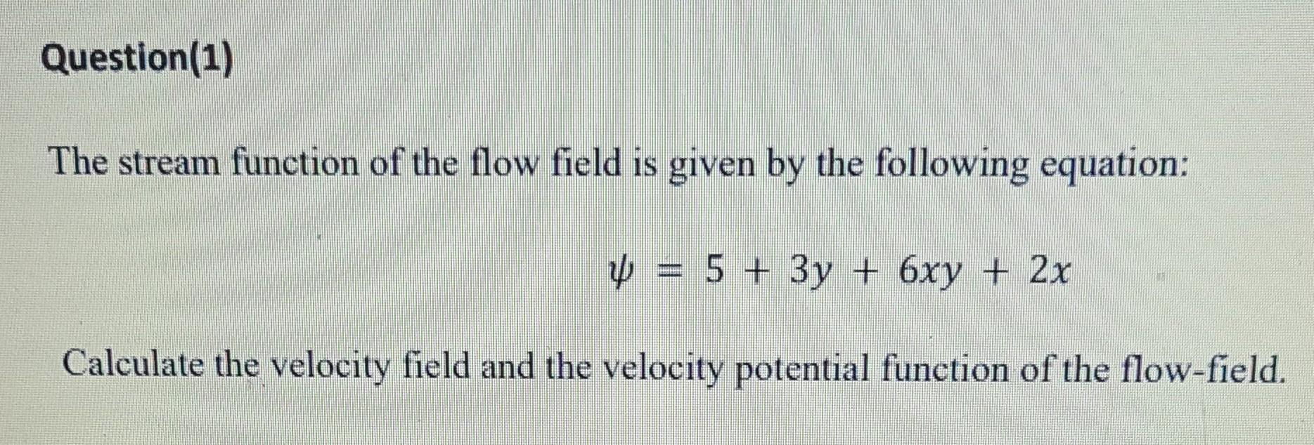 Solved The stream function of the flow field is given by the | Chegg.com
