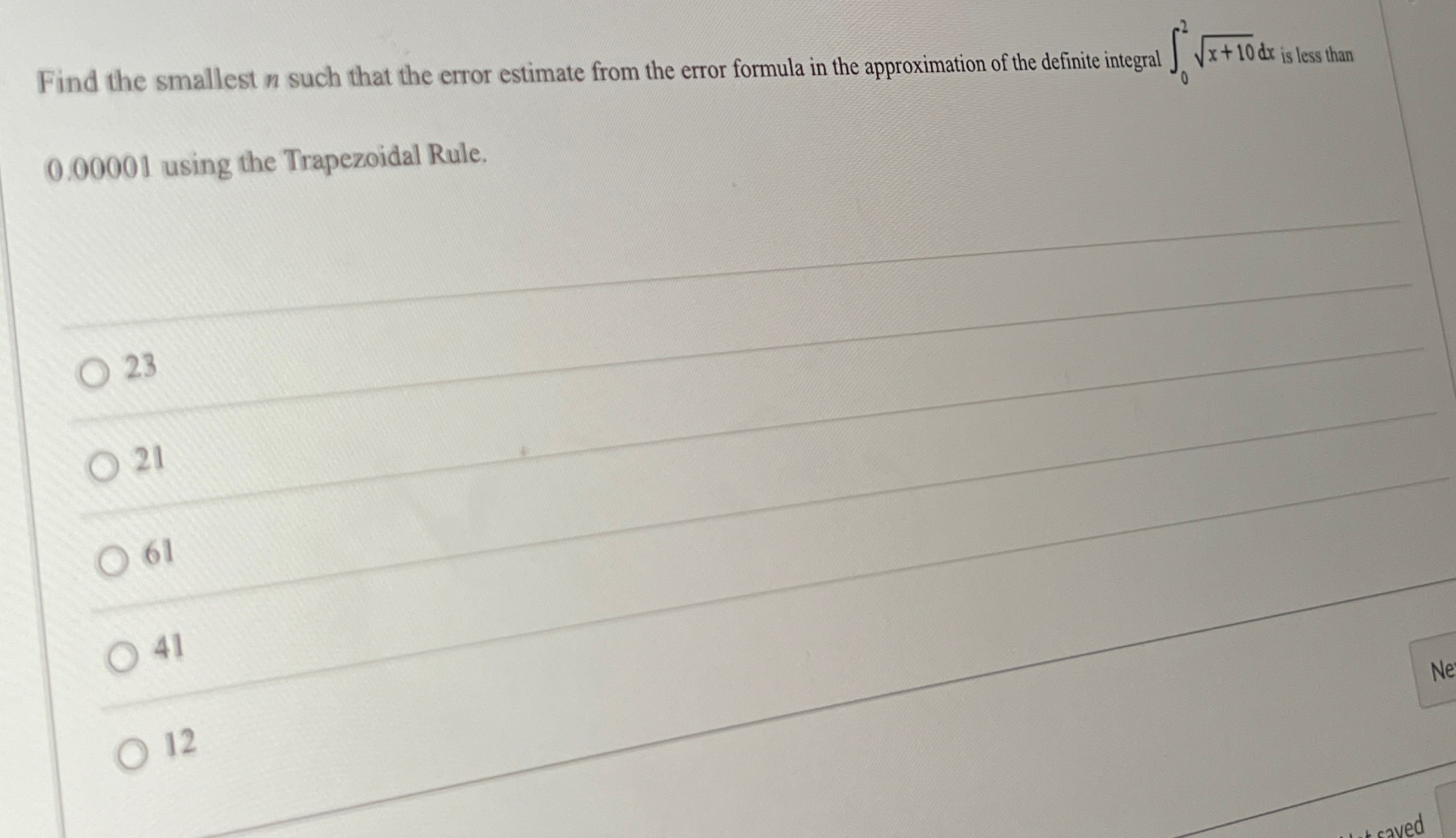 Solved Find the smallest n ﻿such that the error estimate | Chegg.com