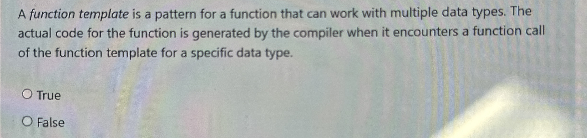 Solved A function template is a pattern for a function that | Chegg.com
