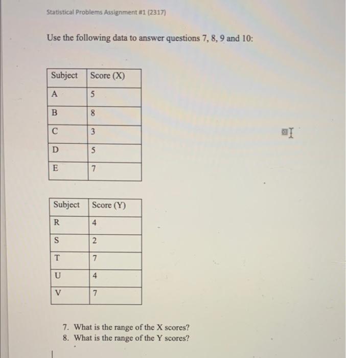 Solved Statistical Problems Assignment #1 (2317) Use the | Chegg.com