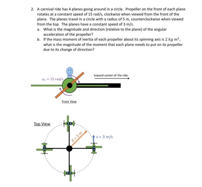 Solved 2. A carnival ride has 4 planes going around in a | Chegg.com