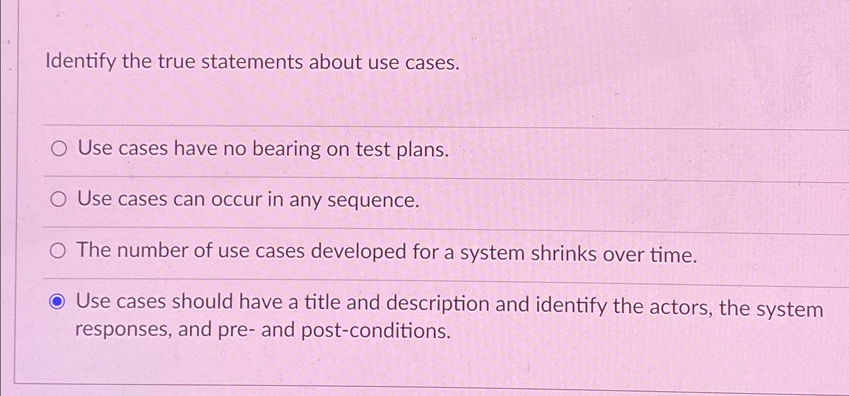 Solved Identify the true statements about use cases.Use | Chegg.com
