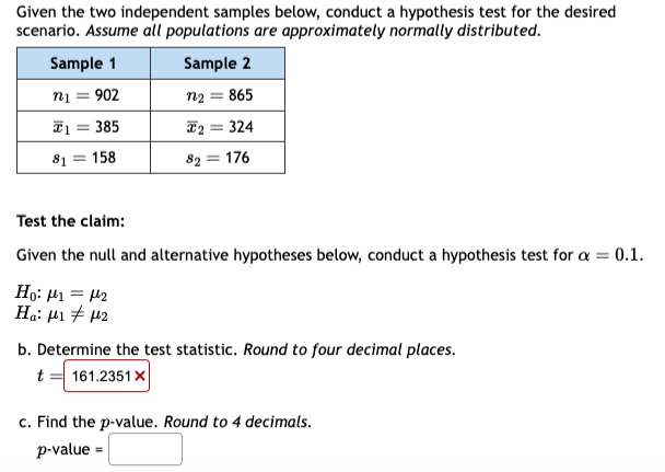 Solved Given the two independent samples below, conduct a | Chegg.com