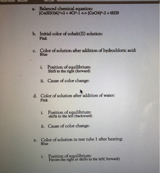 Solved a. Balanced chemical equation: [Co(H20)6]^+2 + 4CINI | Chegg.com