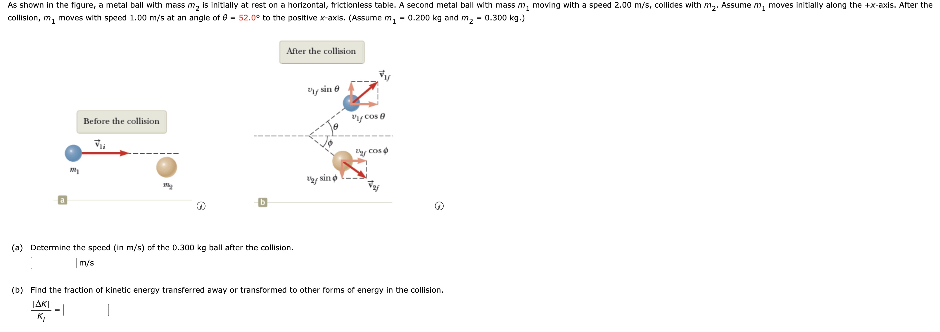 Solved collision, m1 ﻿moves with speed 1.00ms ﻿at an angle | Chegg.com