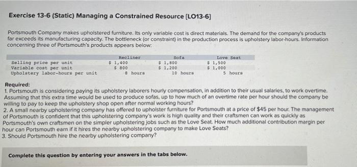 Solved Exercise 13-6 (Static) Managing a Constrained | Chegg.com