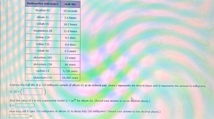 Solved Express the half-life of a 700 -milligram sample of | Chegg.com