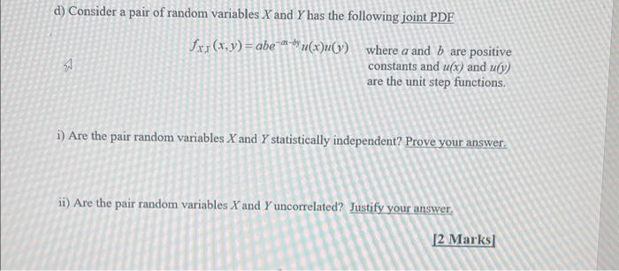 Solved D Consider A Pair Of Random Variables X And Y Has 8675