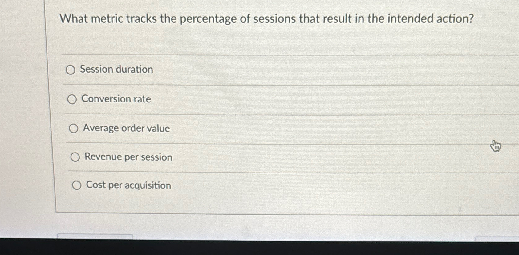 Solved What metric tracks the percentage of sessions that | Chegg.com