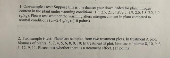 Solved 1. One-sample t-test: Suppose this is one dataset | Chegg.com