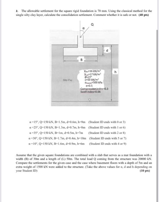 Solved 2. The allowable settlement for the square rigid | Chegg.com Solved 2. The allowable settlement for the square rigid | Chegg.com