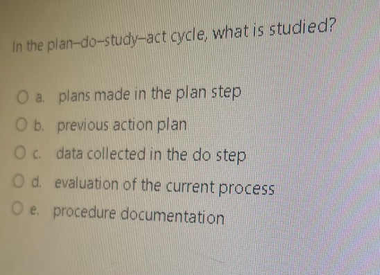 Solved In the plan-do-study-act cycle, what is studied?a. | Chegg.com