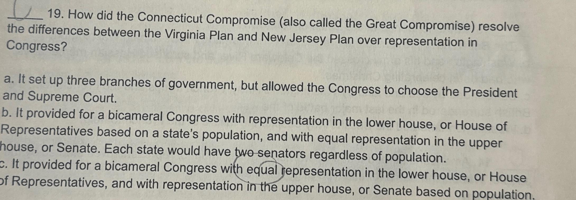 Solved How did the Connecticut Compromise (also called the | Chegg.com