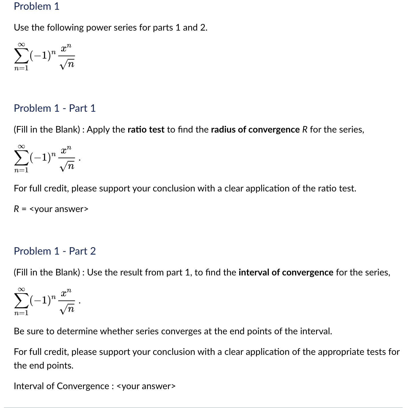 Solved Problem 1Use the following power series for parts 1 | Chegg.com