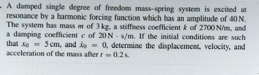 Solved A damped single degree of freedom mass-spring system | Chegg.com