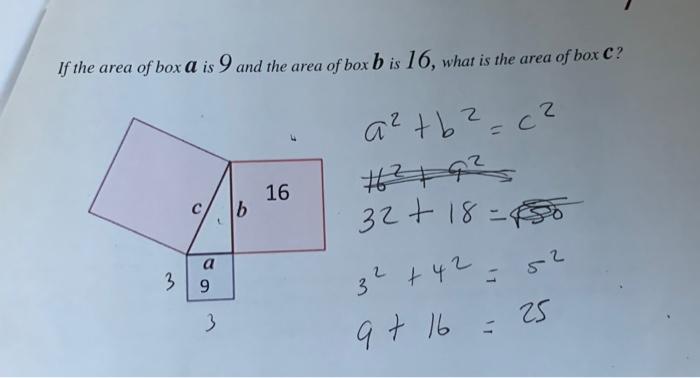 Solved if the area of box a is 9 and the area of b is 16, | Chegg.com