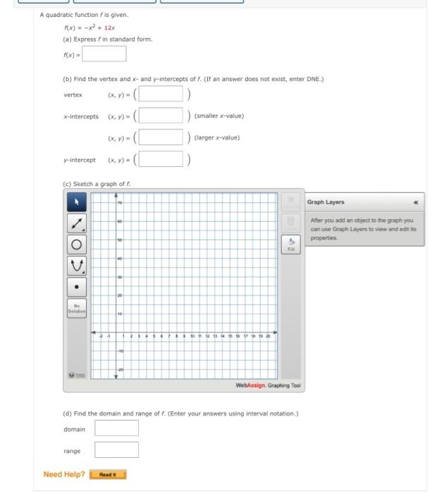 Solved A Quadratic Function F Is Given F X −x2 12x A