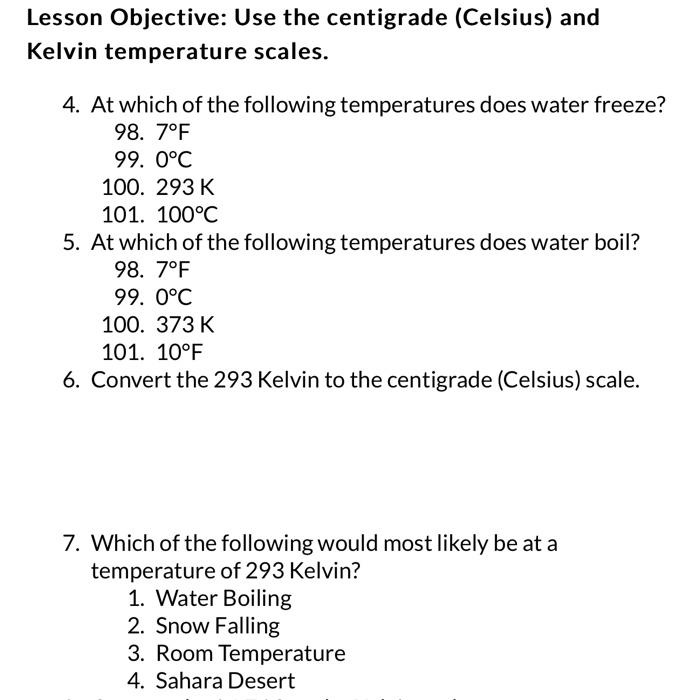 Solved Lesson Objective: Use the centigrade (Celsius) and | Chegg.com