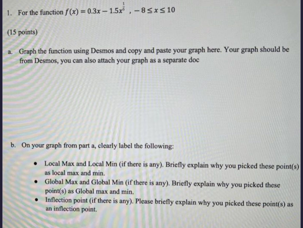 Solved For the function f(x)=0.3x-1.5x15,-8≤x≤10(15 | Chegg.com