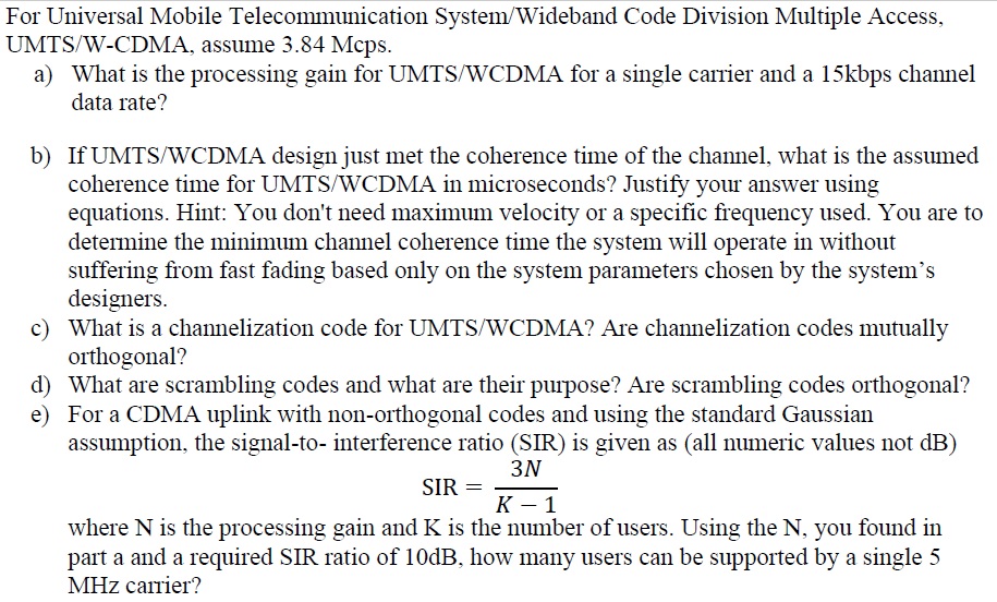 Solved For Universal Mobile Telecommunication | Chegg.com